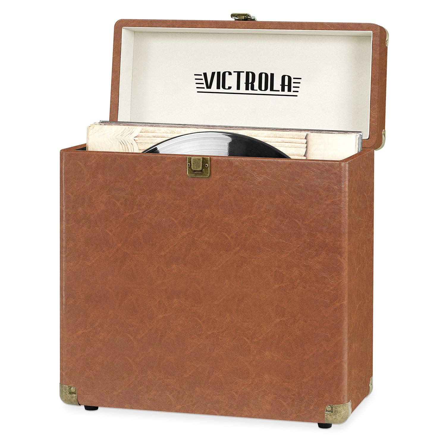 Victrola Vintage Vinyl Record Storage Carrying Case for 30+ Records, Gray